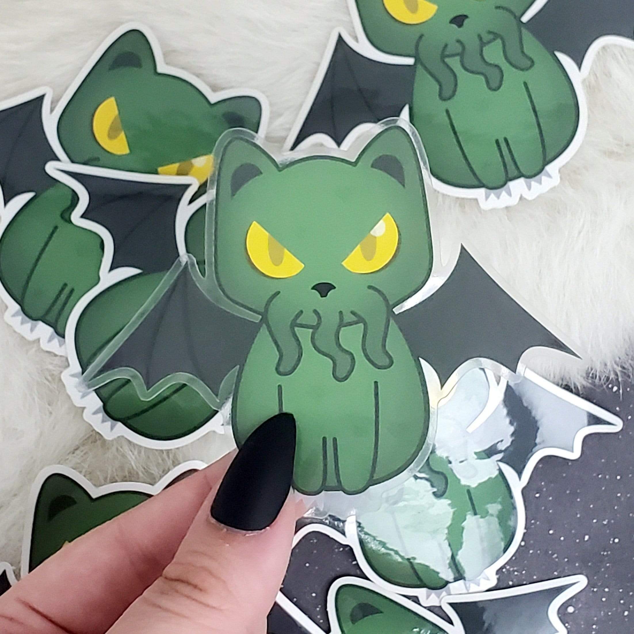 Cathulhu - Clear Vinyl Sticker - Spooky Cute Cthulhu Cat – Monster ...